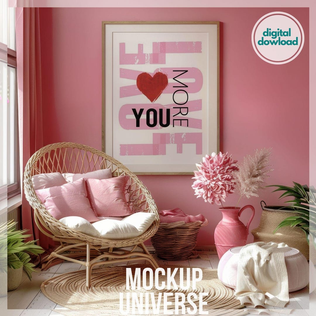 Pink Frame Mockup PSD, Feminine Poster Mockup, Vertical Artwork Mockup ...