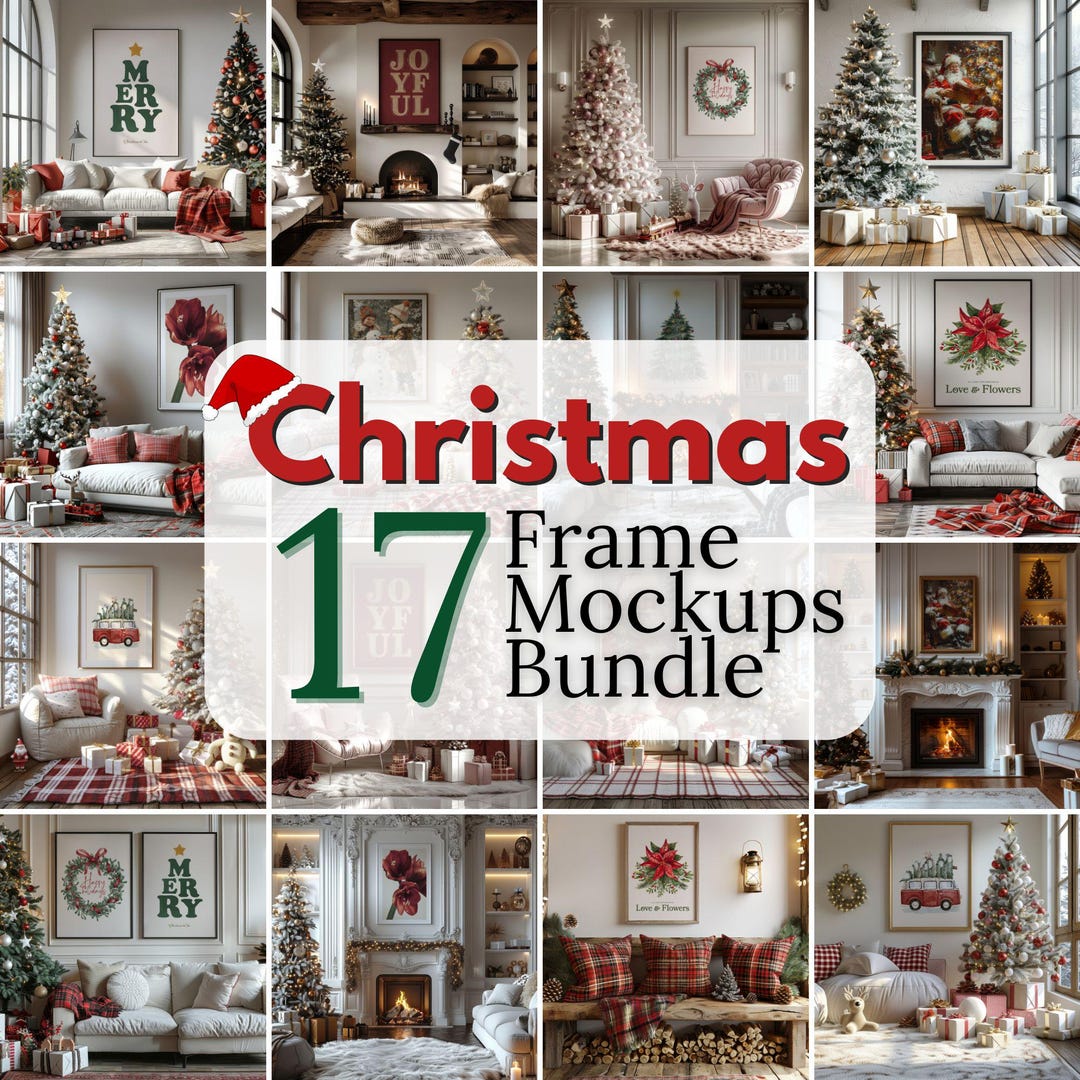 Christmas Frame Mockup Bundle, Festive Winter Interior Mockups ...