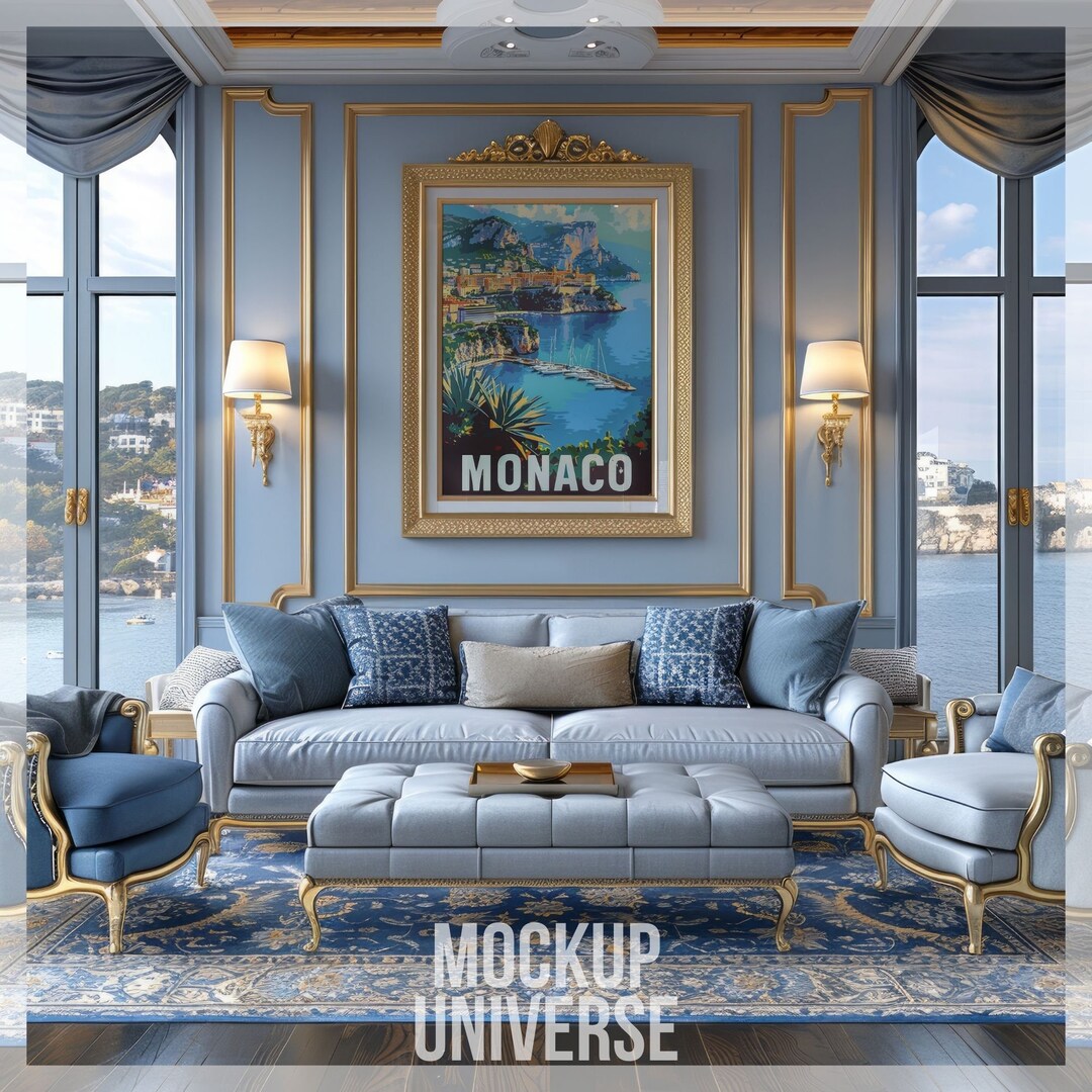 Luxury Art Frame Mockup, Coastal Wall Art Mockup, Gold Frame Artwork ...