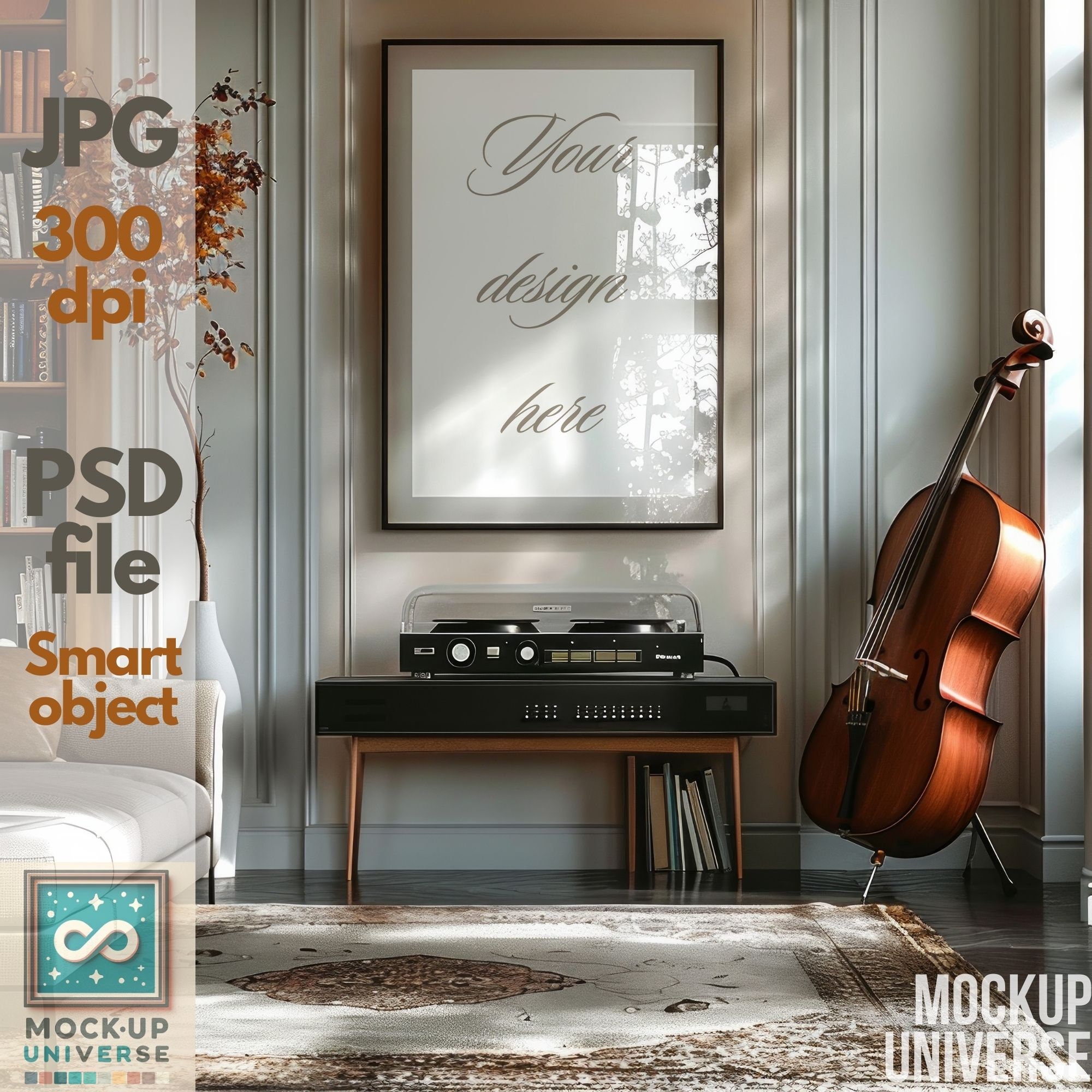 Music Room Wall Art Mockup Frame, Modern Musical Artwork Display, Large ...