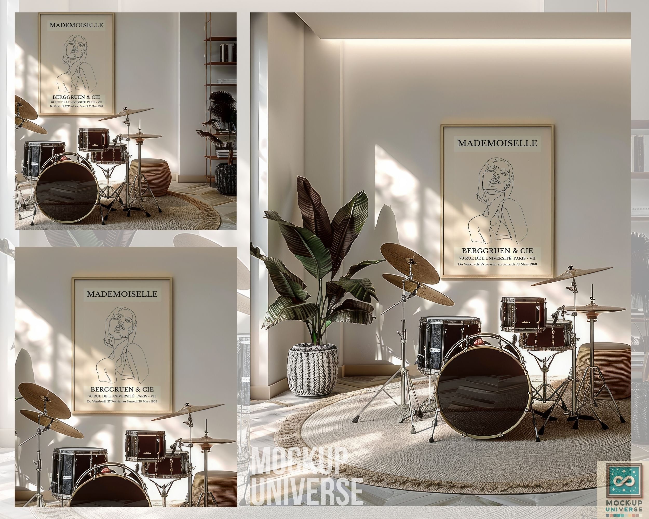 Music Room Poster Mockup, Meloman Wall Art Frame Mockup With Drum Set ...