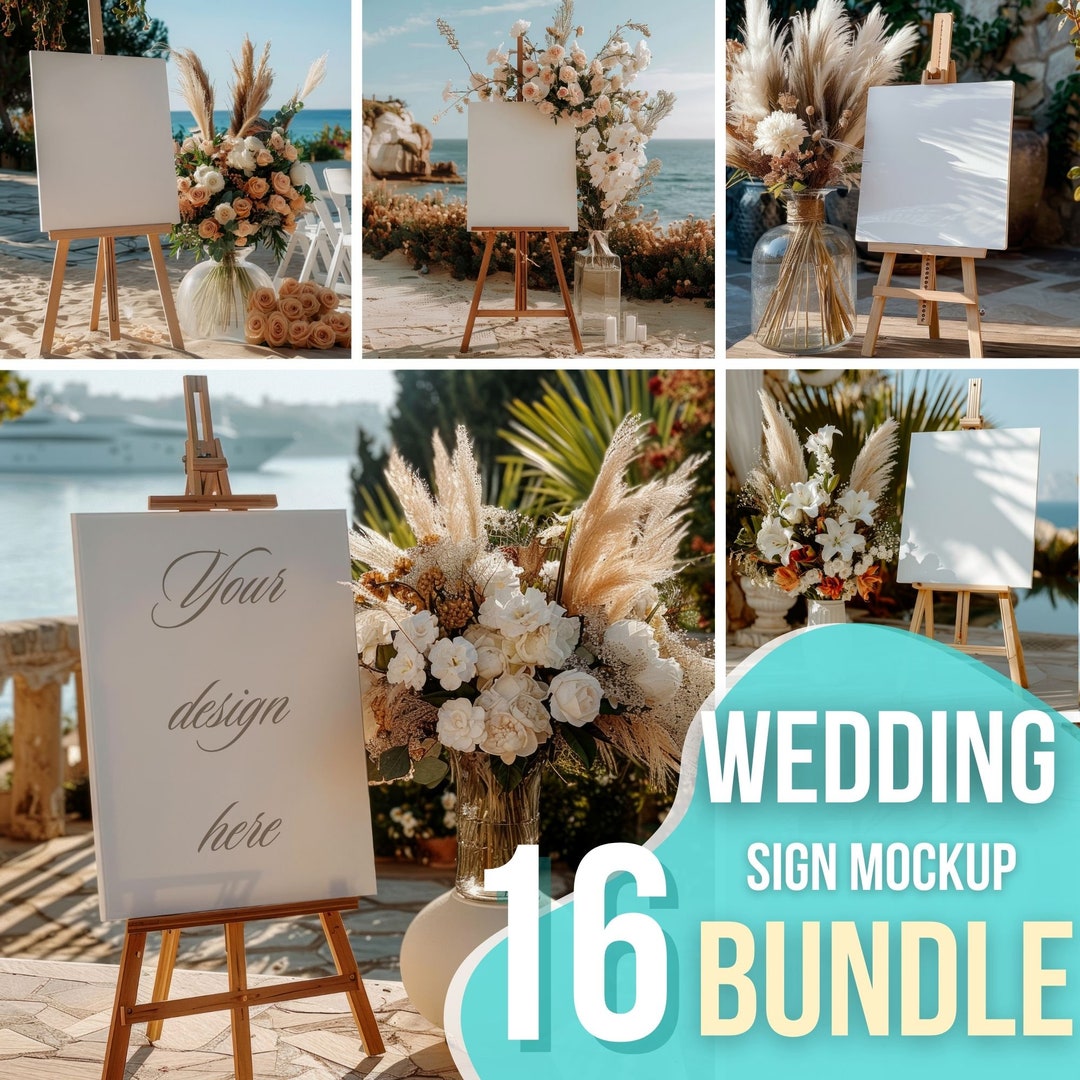 16 Wedding Sign Mockup Bundle, Coastal Welcome Sign Template, Bridal ...