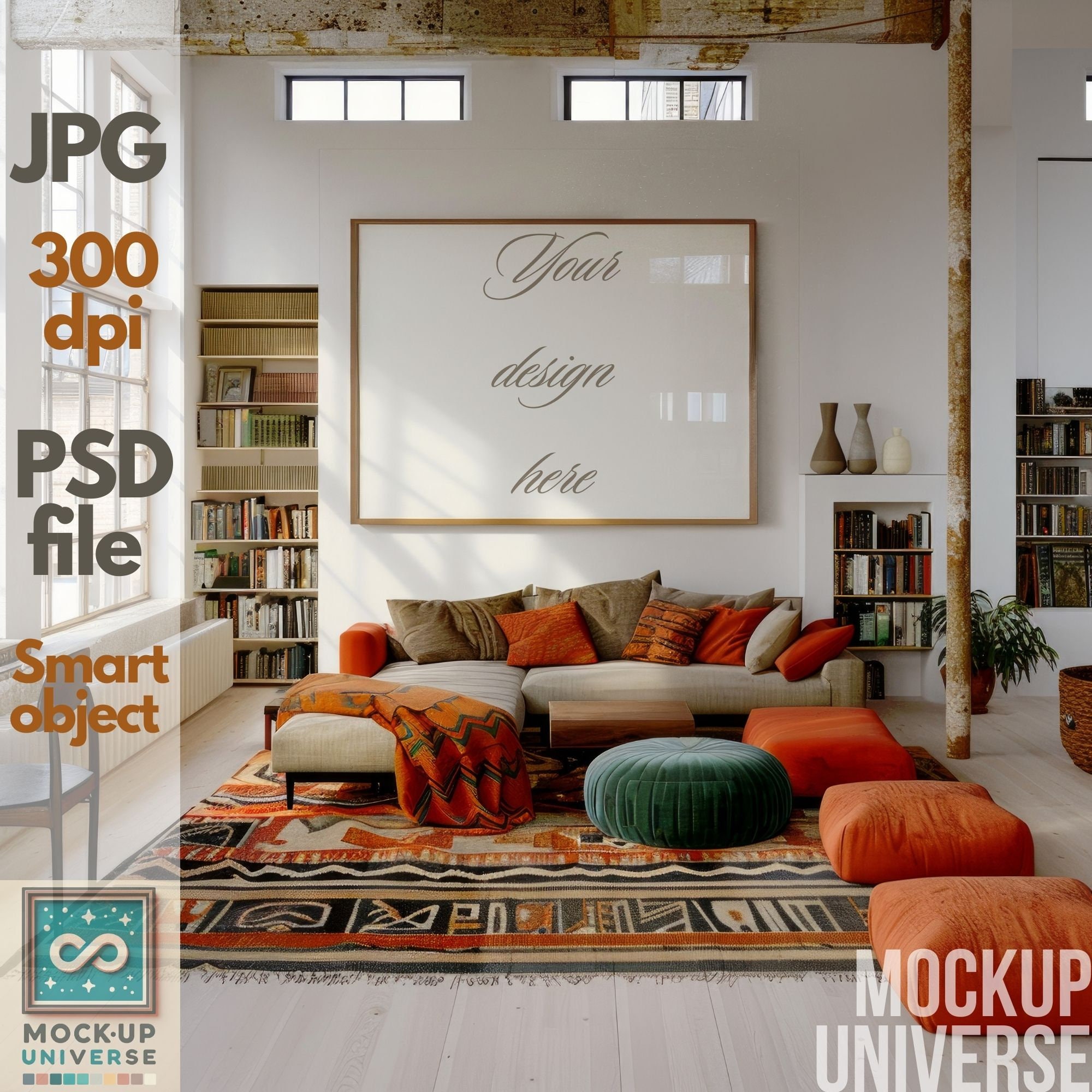 Modern Loft Wall Art Frame Mockup, Large Horizontal Mockup Frame ...