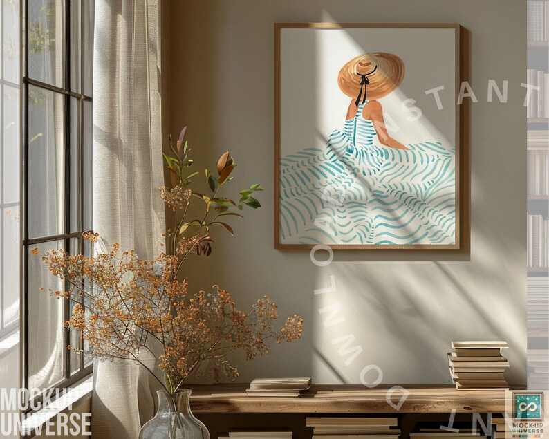Home Library Frame Mockup, Neutral Tone Mockup Frame, Vertical Framed ...