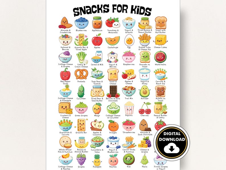 Healthy Snacks for Kids Poster, Quick Snacks for Kids, PDF, Fun and ...