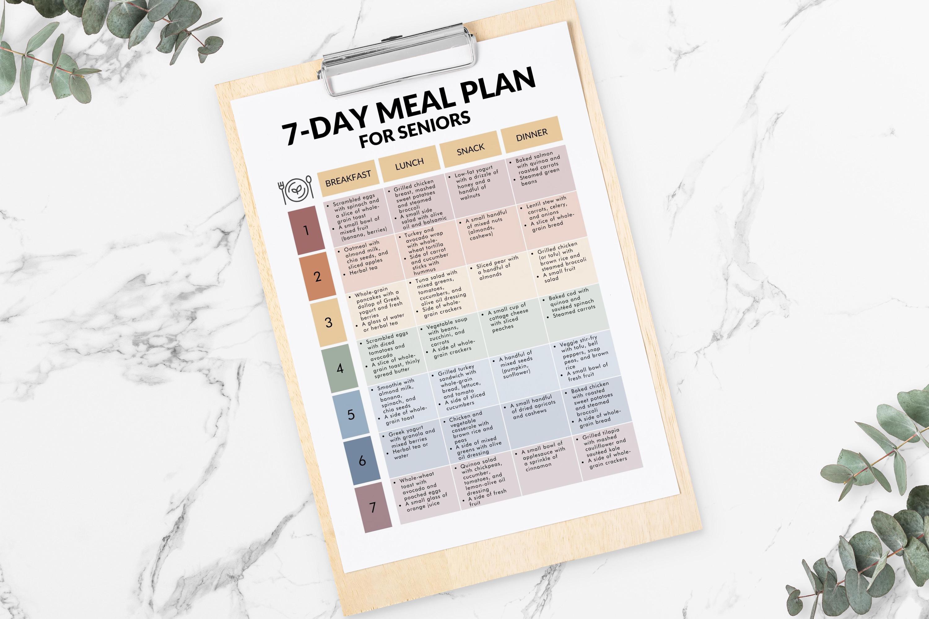 7 Day Meal Plan for Elderly PDF, Meal Plan for Seniors, Diet Plan for ...