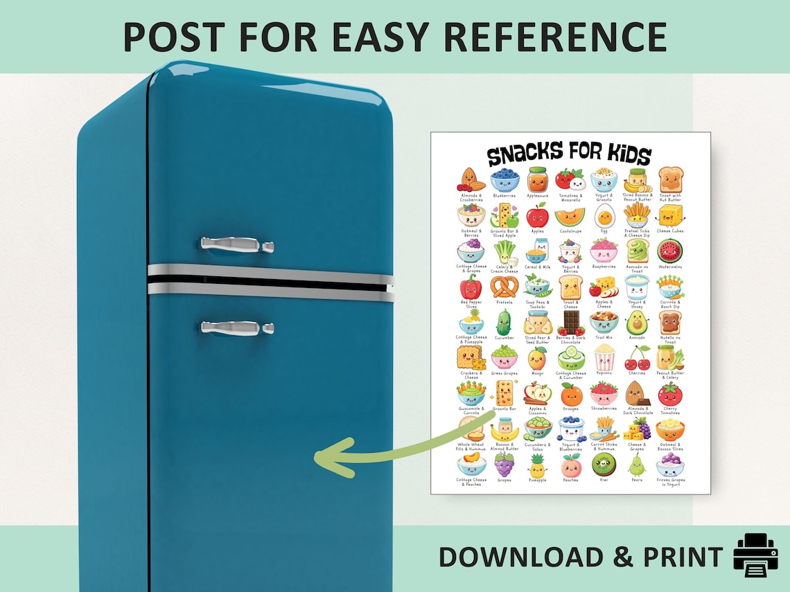 Healthy Snacks for Kids Poster, Quick Snacks for Kids, PDF, Fun and ...