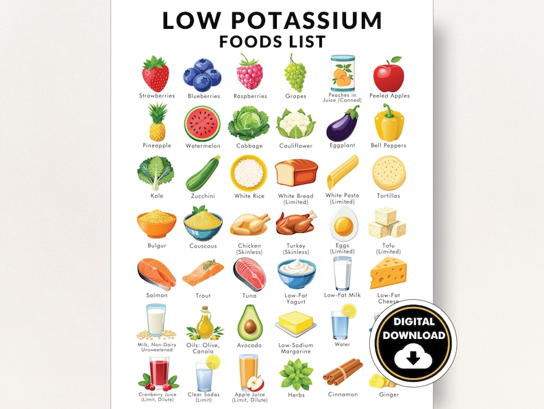 Low Potassium Foods List, Low Potassium Diet Poster, Low Potassium Diet ...