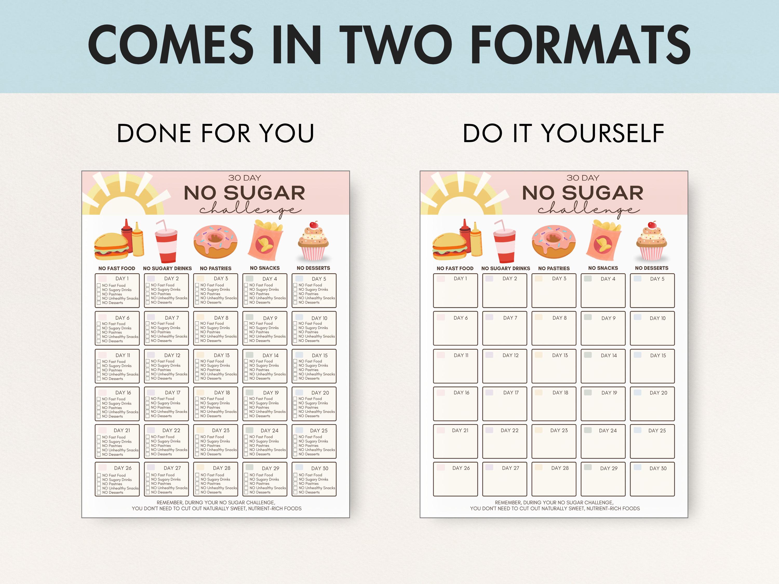 No Sugar Diet Challenge, 30-day Challenge, Sugar Detox Diet, Printable ...