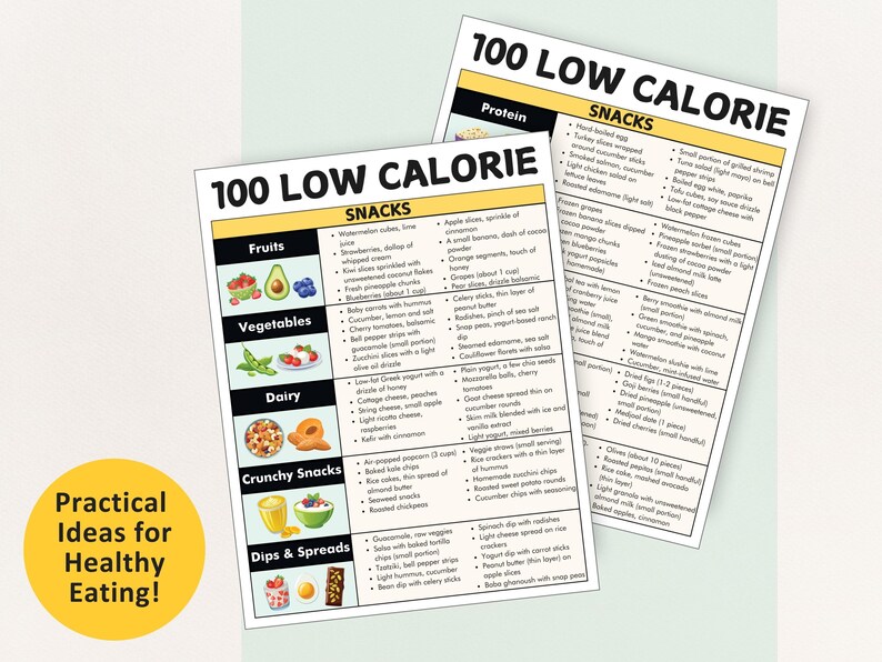 100 Low Calorie Snacks List: Healthy Eating Guide (printable PDF ...