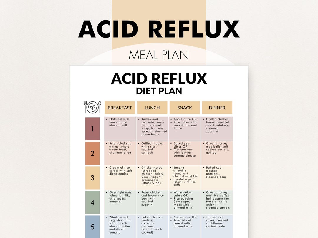 Acid Reflux Meal Plan, Acid Reflux Menu Plan, PDF, Printable Sheet ...