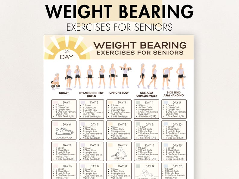 Weight Bearing Exercises for Seniors, Printable at Home Workout Routine ...