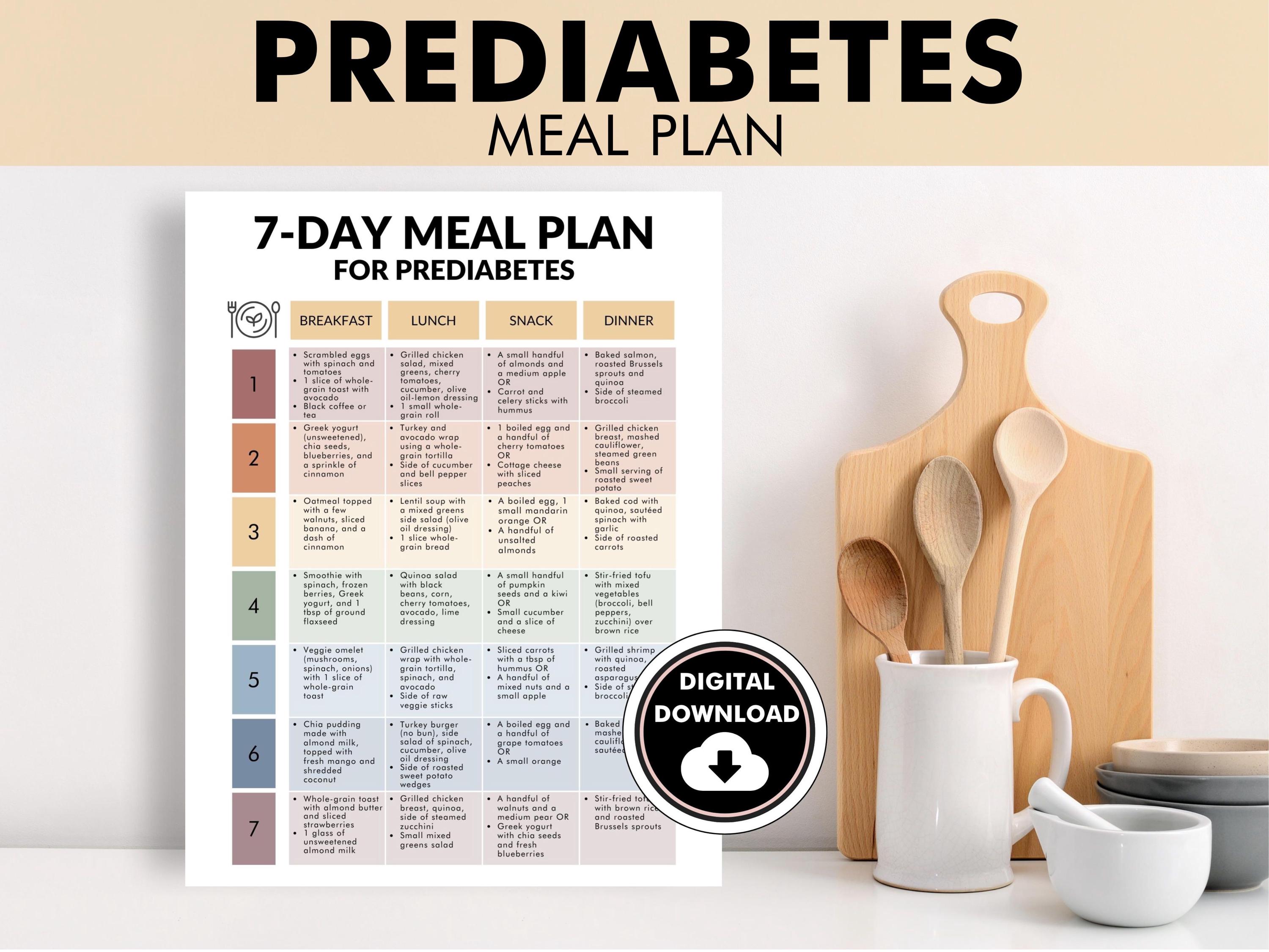 7 Day Meal Plan for Prediabetes, Pre Diabetic 7 Day Meal Plan, Weekly ...