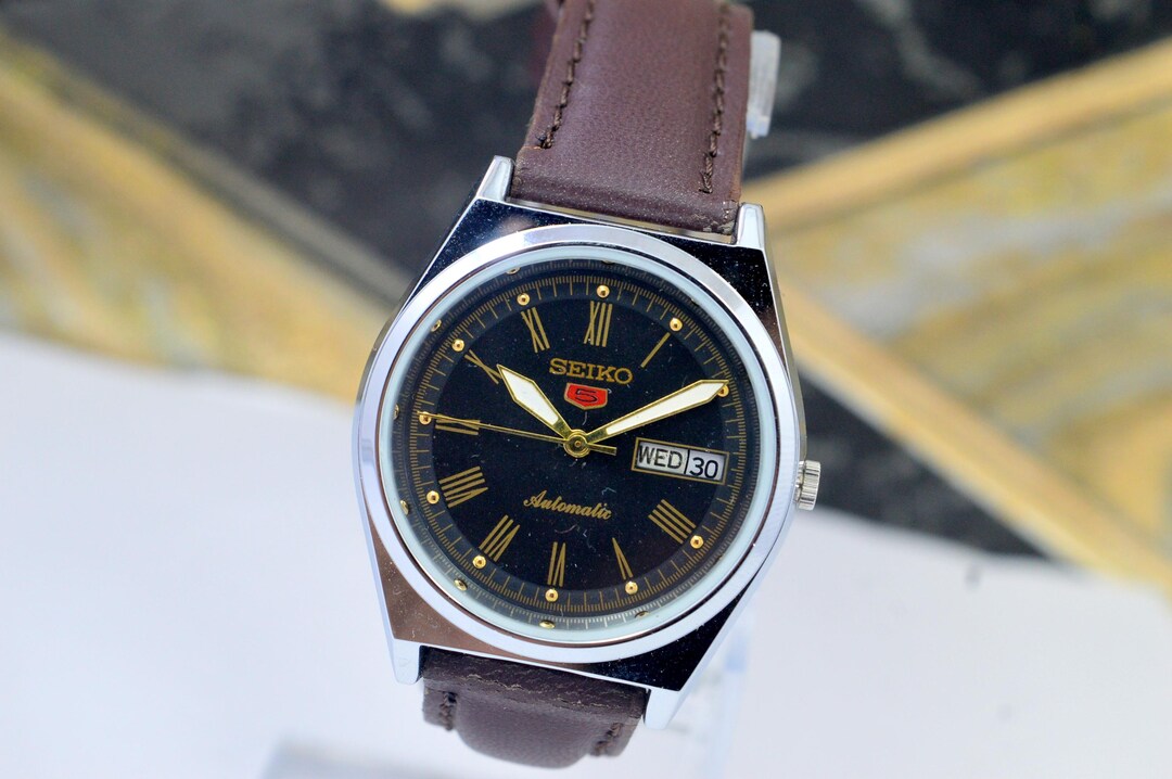 Vintage Seiko 5 Automatic Men’s Watch | Black Dial Day-date 6349A ...