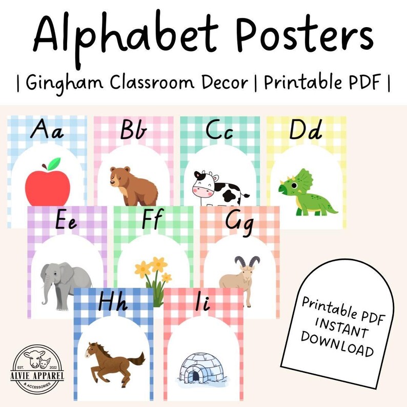Gingham Alphabet Posters | Classroom Decor | Printable | Instant ...