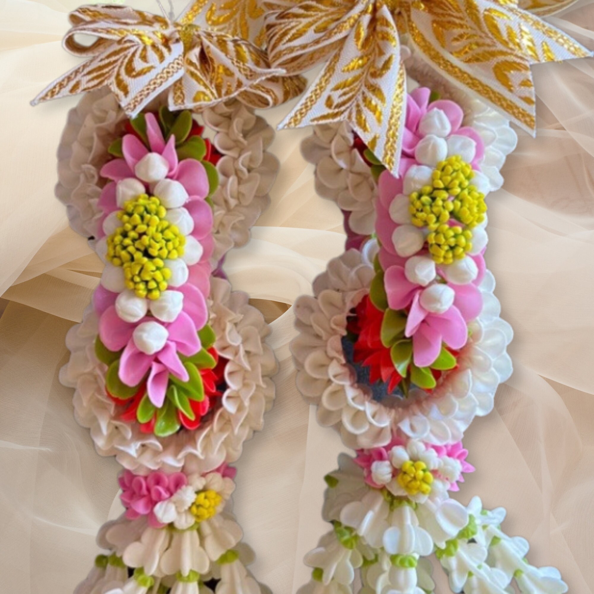 A Pair of Clay Flower Garland Necklaces for Bride and Groom - Wedding ...