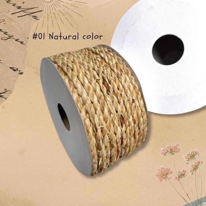 Natural Water Hyacinth Twisted Rope 10 Yards, Variety of 5 Colors 3mm ...