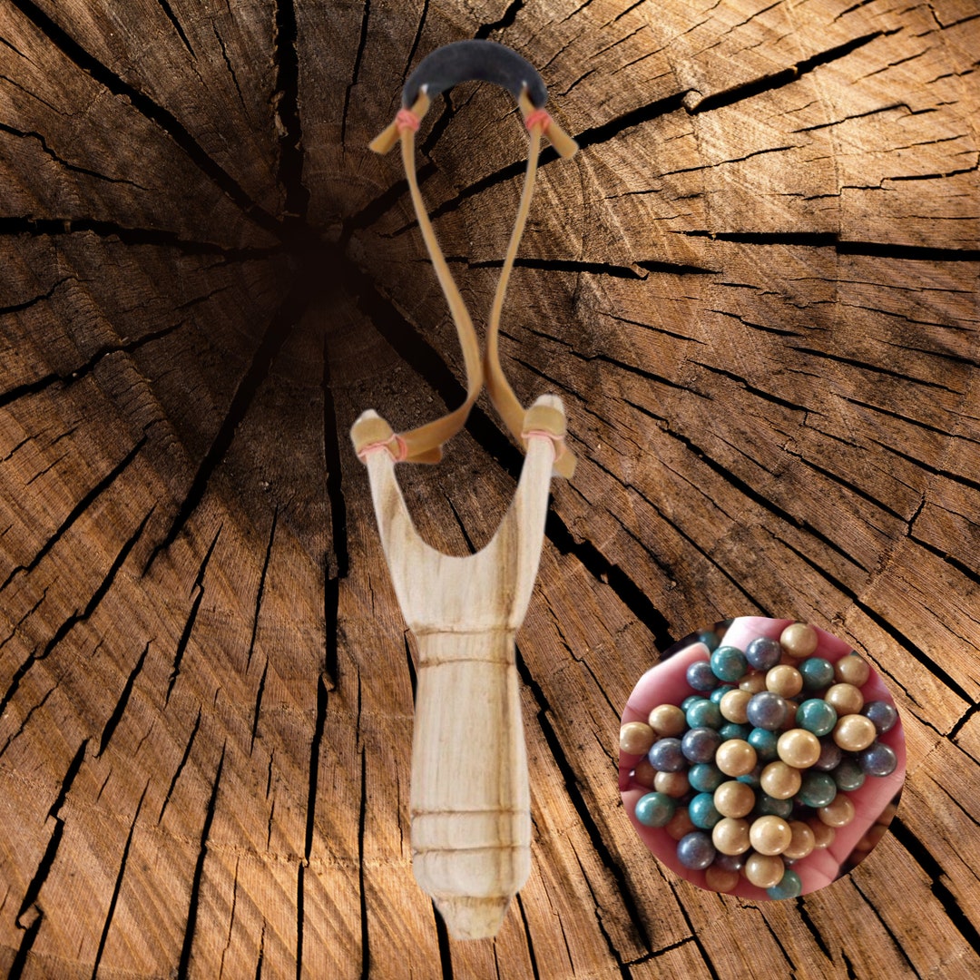 Handmade Slingshot Made of Natural Teak Wood + Clay Balls , Kids Toy ...