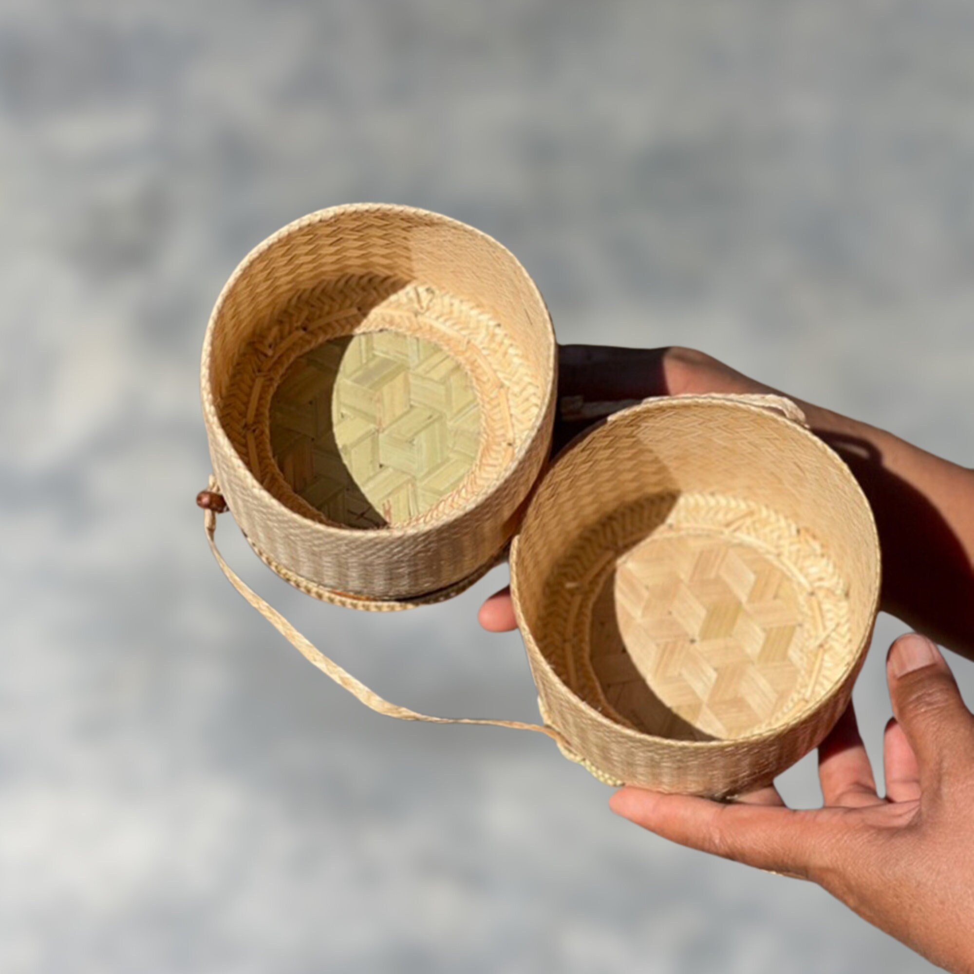 Rustic Thai Sticky Rice Basket Handwoven Kratib With Wooden Lid ...