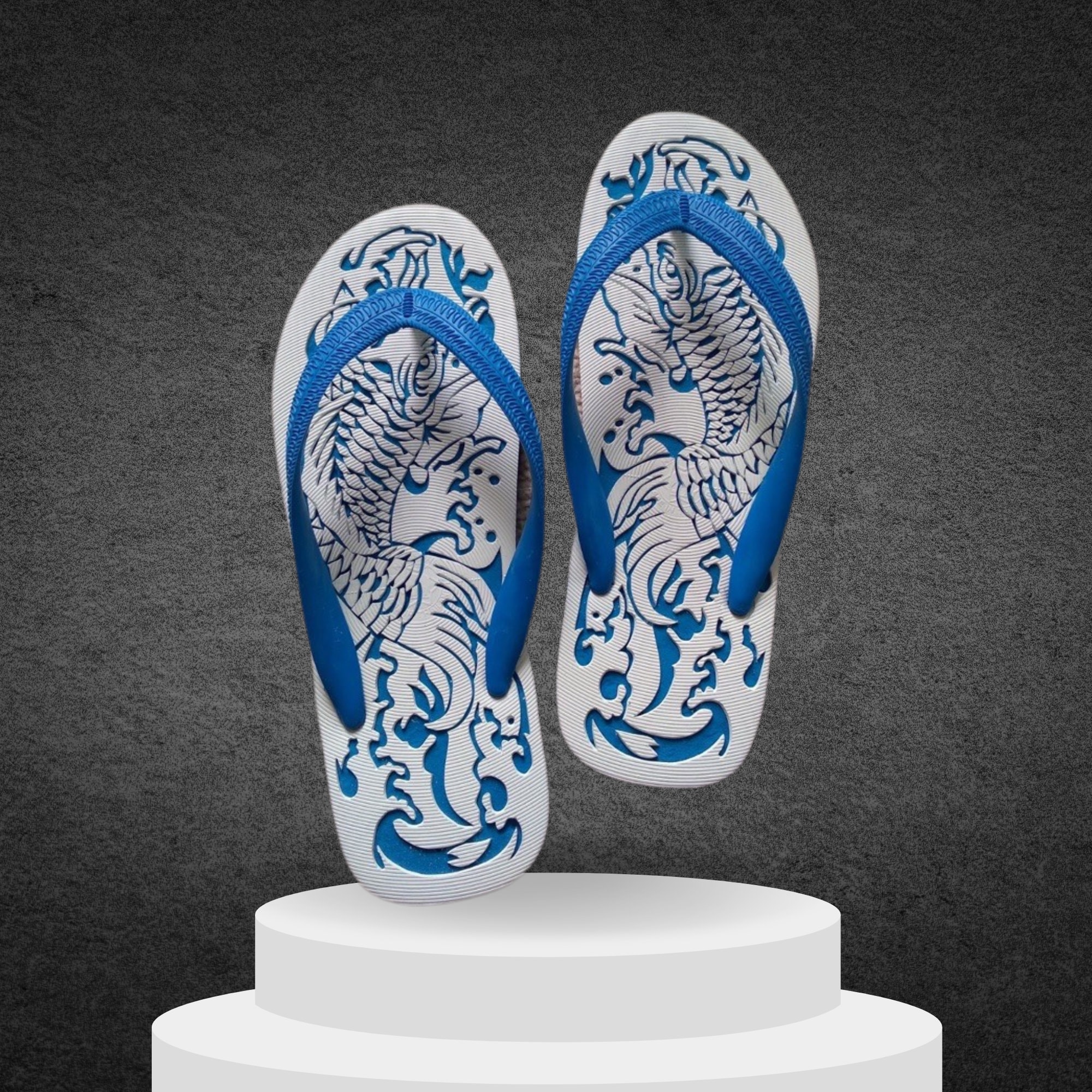 Handmade Engraved Sandals - Koi Fish Design - Durable Rubber Flip Flops ...