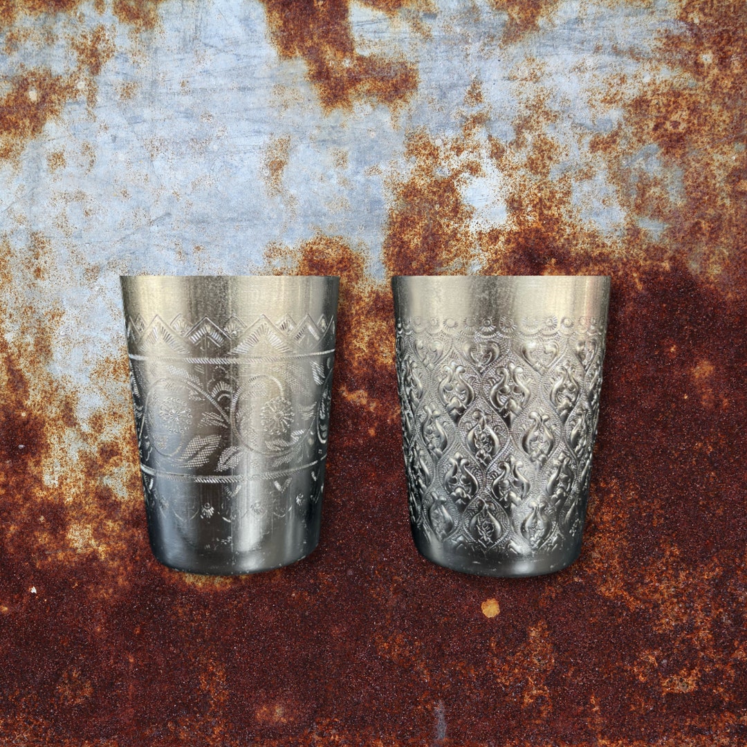 Thai Aluminum Drinking Glasses With Intricate Patterns - 10 Oz (2 ...