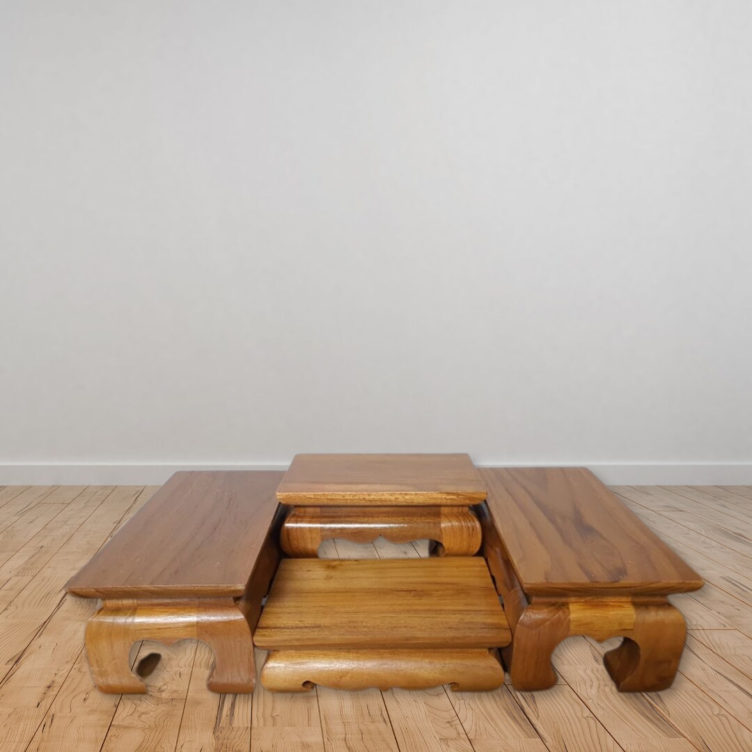 Handcrafted Wooden Buddhist Altar Set - 4 Pieces - Perfect for Home ...