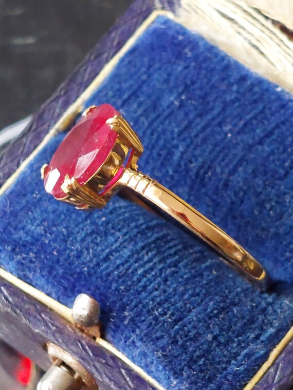 Antique 18ct gold artdeco solitaire ruby ring, elegan… - Gem