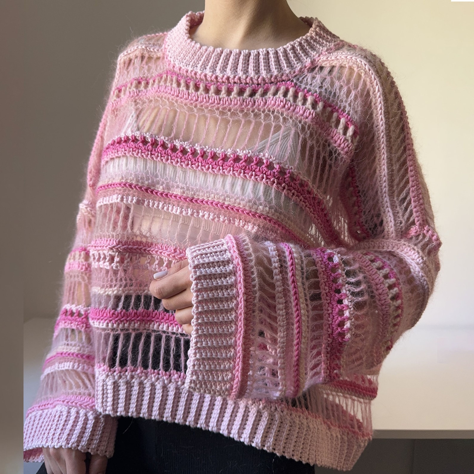 Aurora 3-in-1 Sweater Crochet PDF Pattern Made-to-measure Stripped Pullover, Oversized Delicate ...
