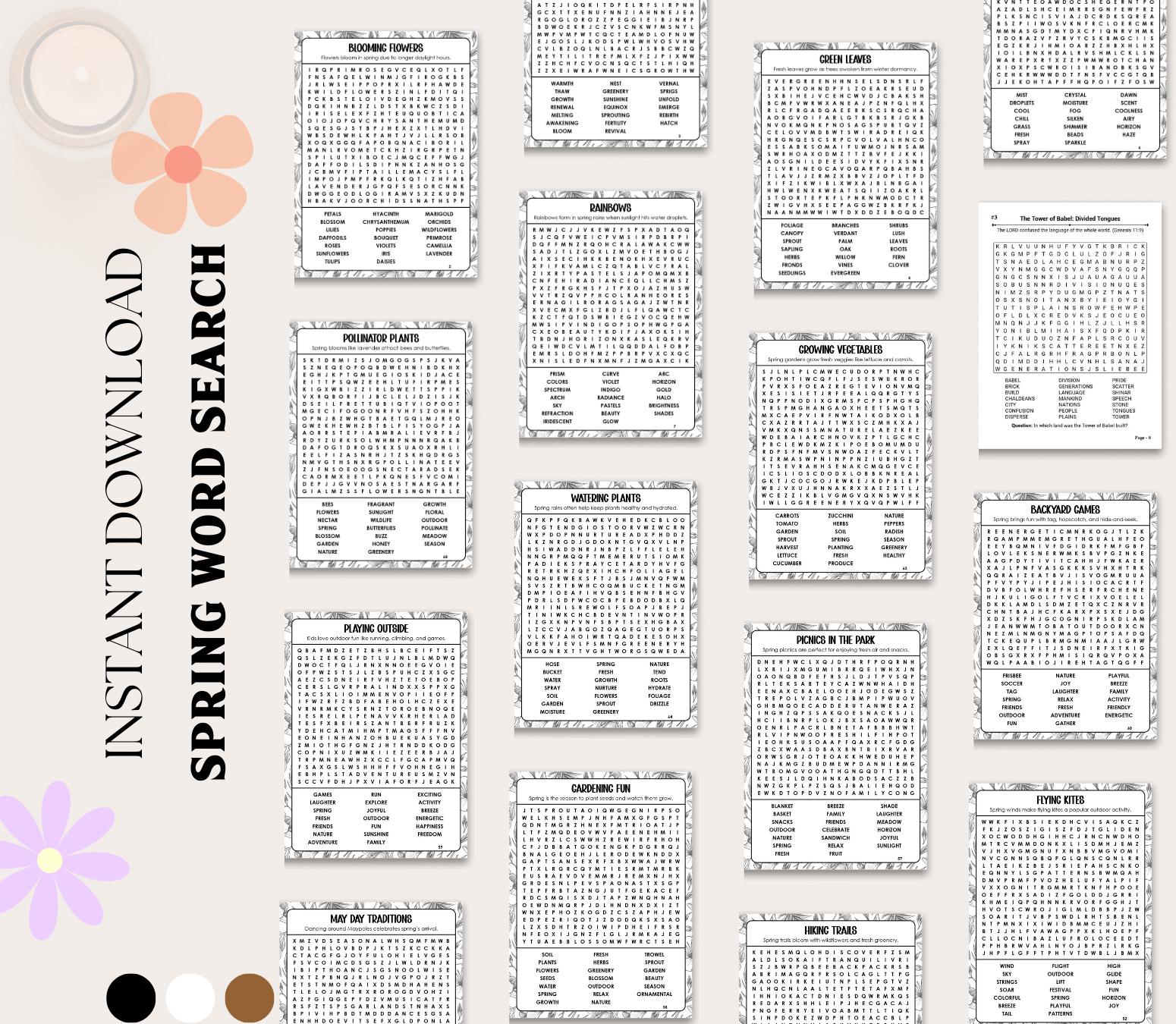 100 Printable Spring Word Searches | Digital Print Spring Word Puzzle ...