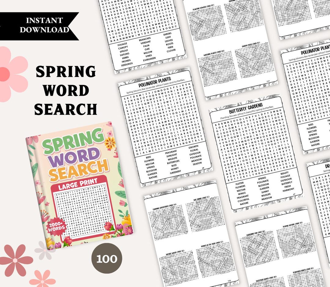 100 Printable Spring Word Searches | Digital Print Spring Word Puzzle ...