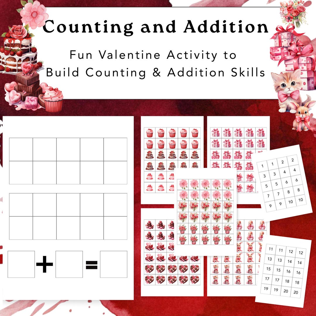 Valentine Addition Activity | Printable Math Game for Kids | Preschool ...
