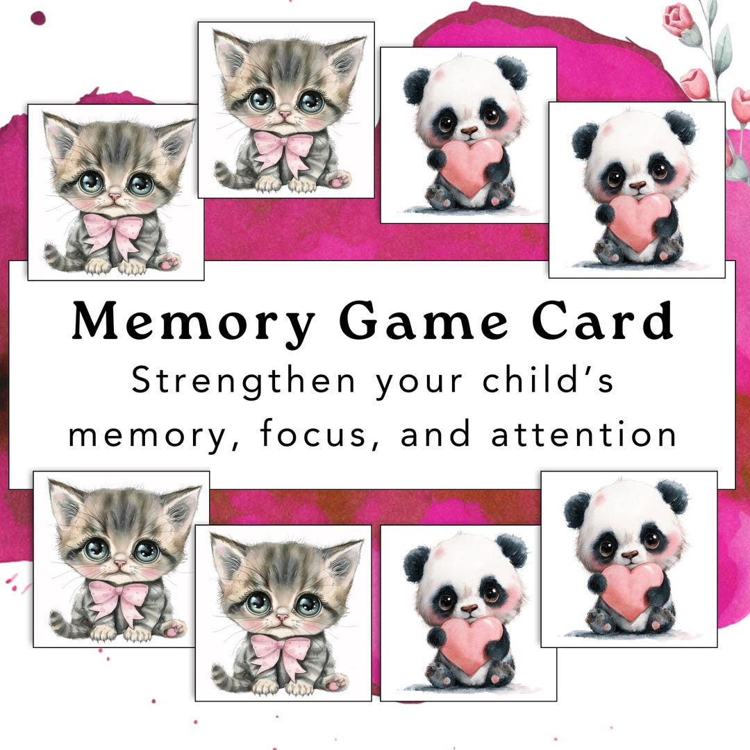 Valentine Animal Memory Card Game | Printable Matching Game for Kids ...