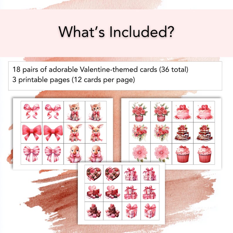Valentine Memory Card Game | Printable Matching Game for Kids, 18 Pairs ...