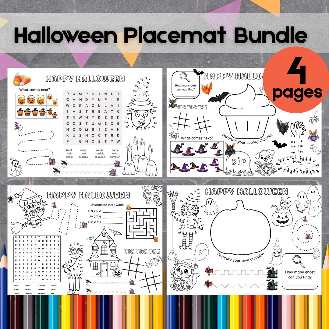 Halloween Activity Sheet Placemat Bundle | Fun Printable for Parties ...