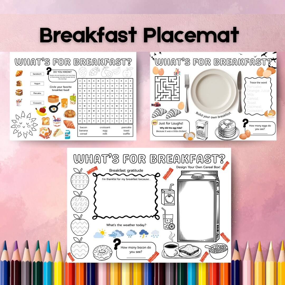 What for Breakfast Printable Placemat Bundle | Mealtime Fun Tracing ...