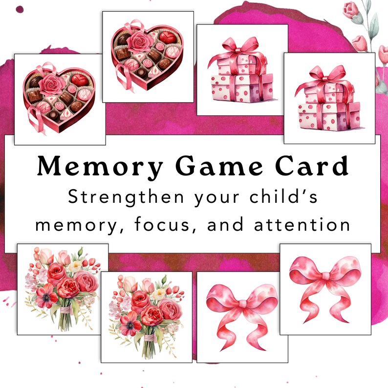 Valentine Memory Card Game | Printable Matching Game for Kids, 18 Pairs ...