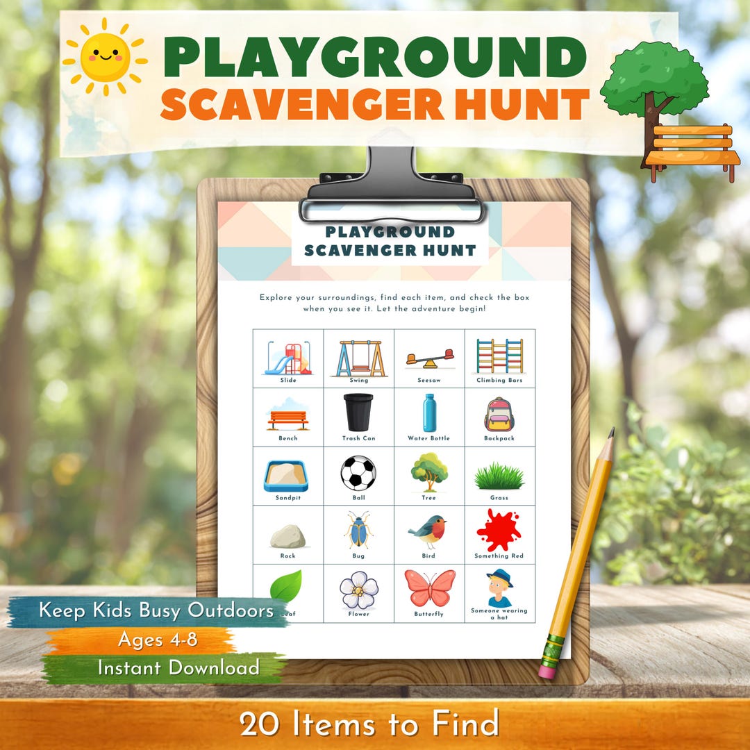 Playground Scavenger Hunt Printable | Kids Outdoor Activity (ages 4-8 ...