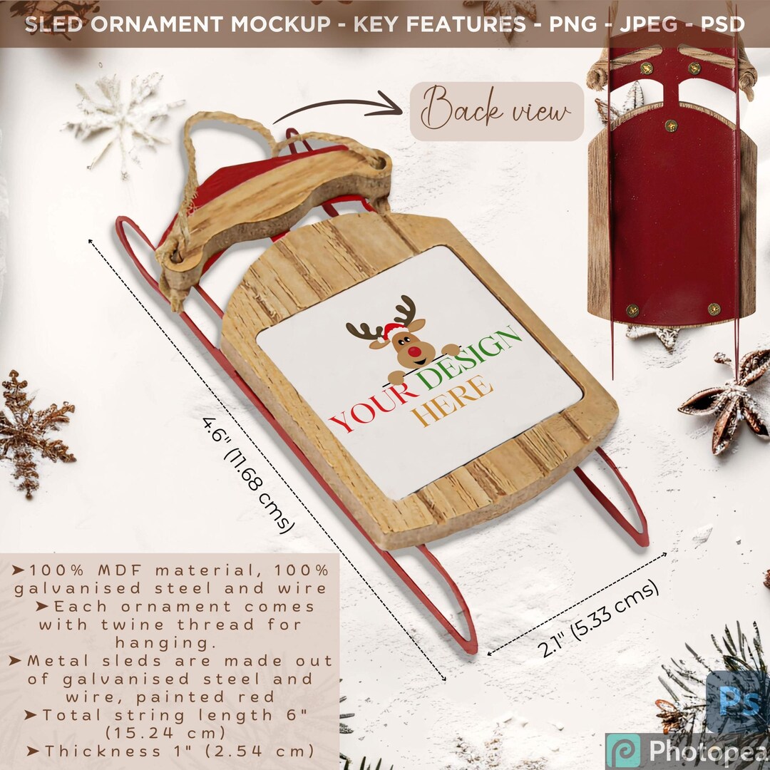 Sled Ornament Mockup Sled Ornament Size and Key Features Sled Ornament ...
