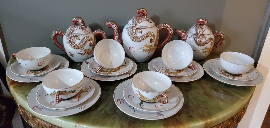 Japanese Dragonware Geisha Lithophane Eggshell Tea Set Japan 21 Pieces ...