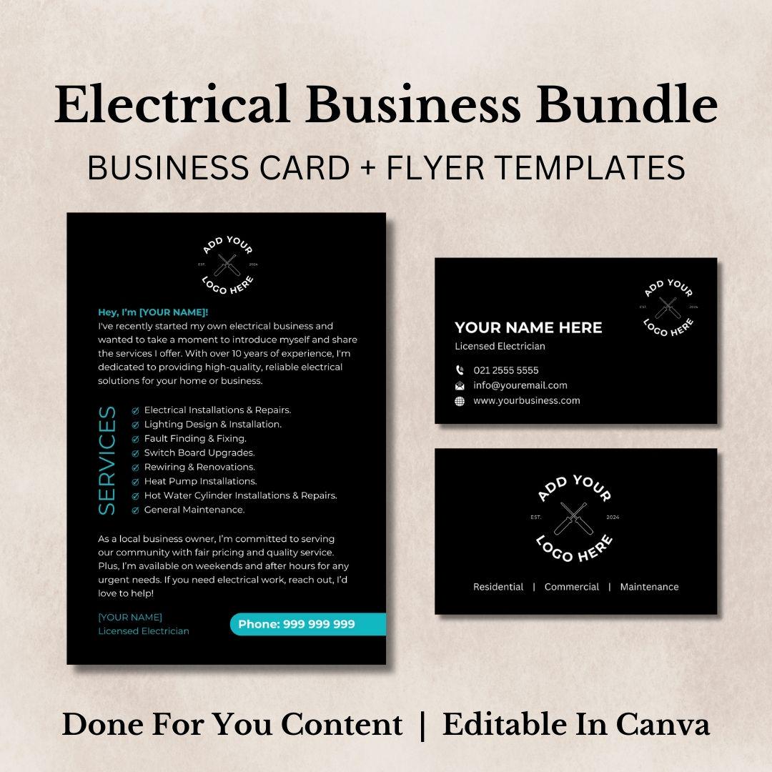 Electrical Business Card and Flyer Promotional Marketing Canva Template ...