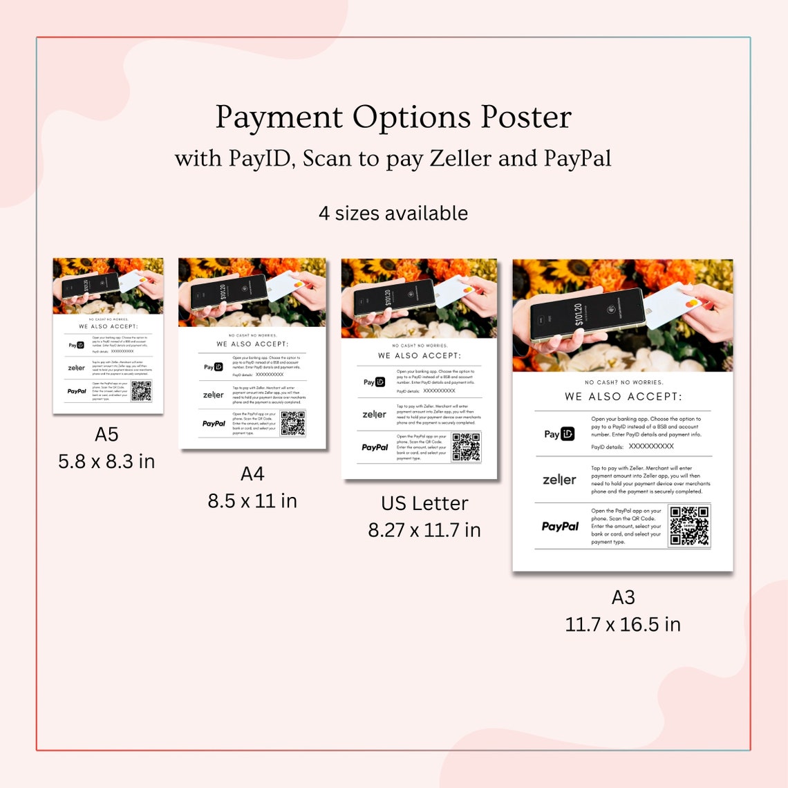 No Cash No Worries, Payment Options Poster, Payid, Zeller, Paypal ...