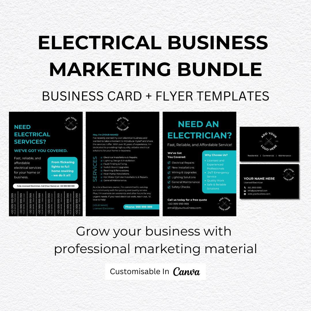 Electrical Business Marketing Bundle Canva Templates | Includes Flyers ...