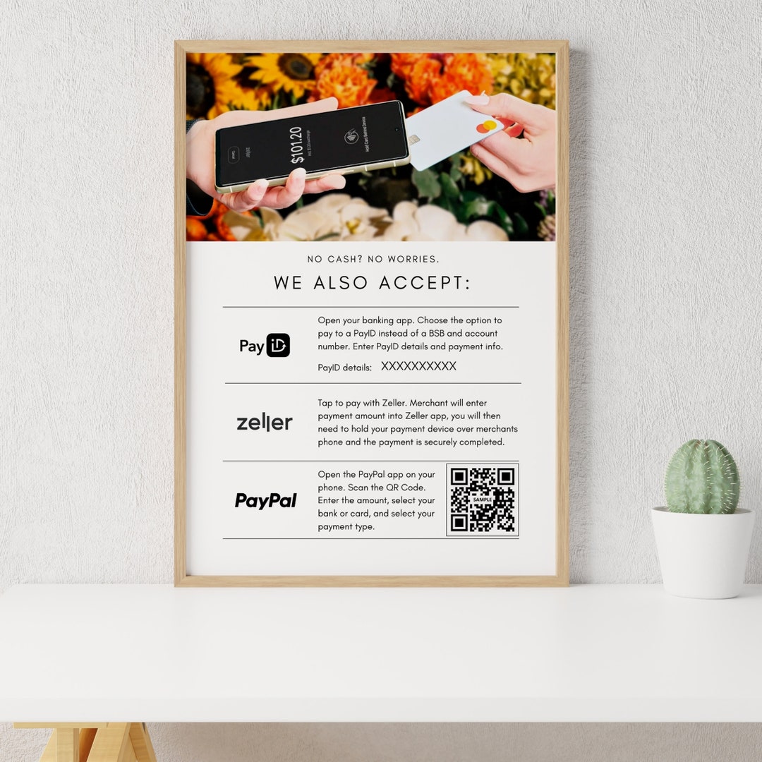 No Cash No Worries, Payment Options Poster, Payid, Zeller, Paypal ...