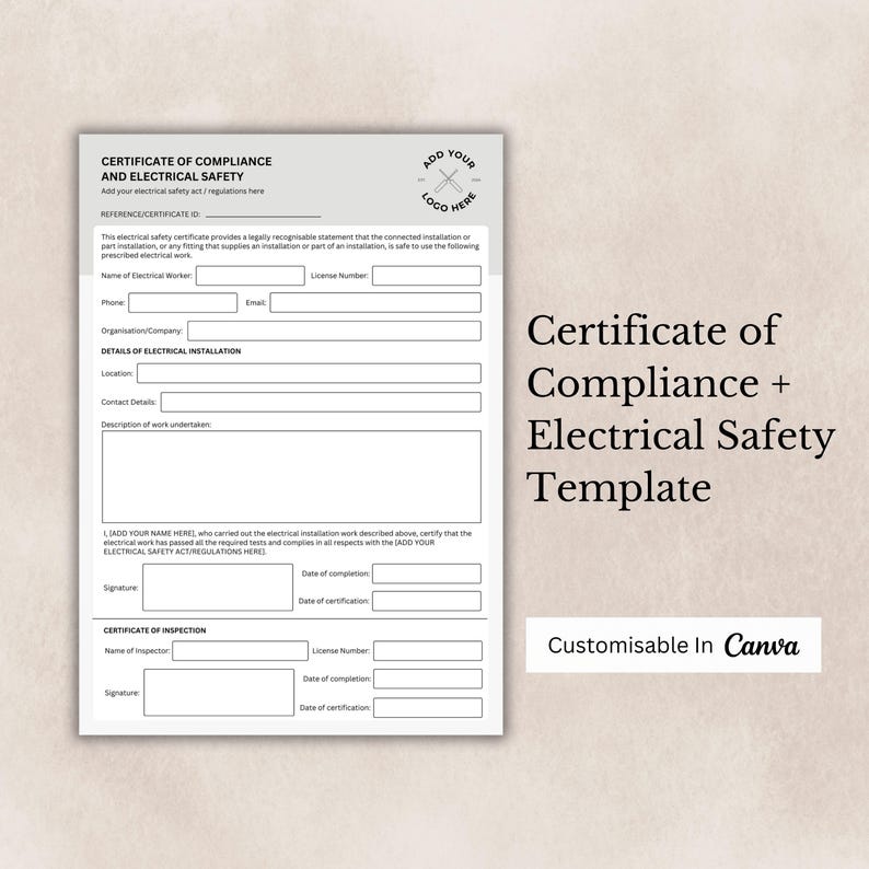 Electrical Business Form Bundle Editable Canva Template Certificate of ...