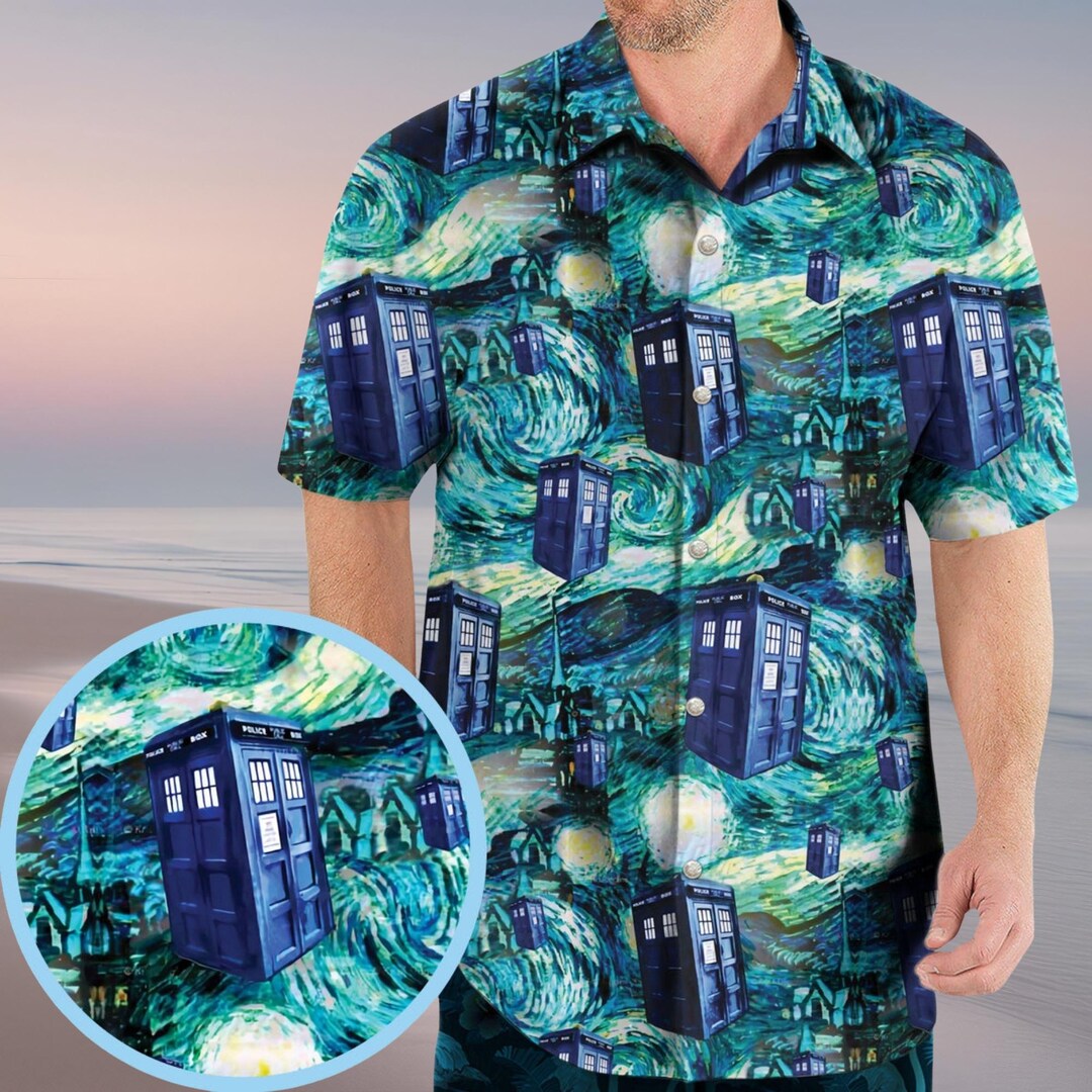 Starry Night Doctor Who Hawaiian Shirt, Doctor Who Tardis Vacation ...