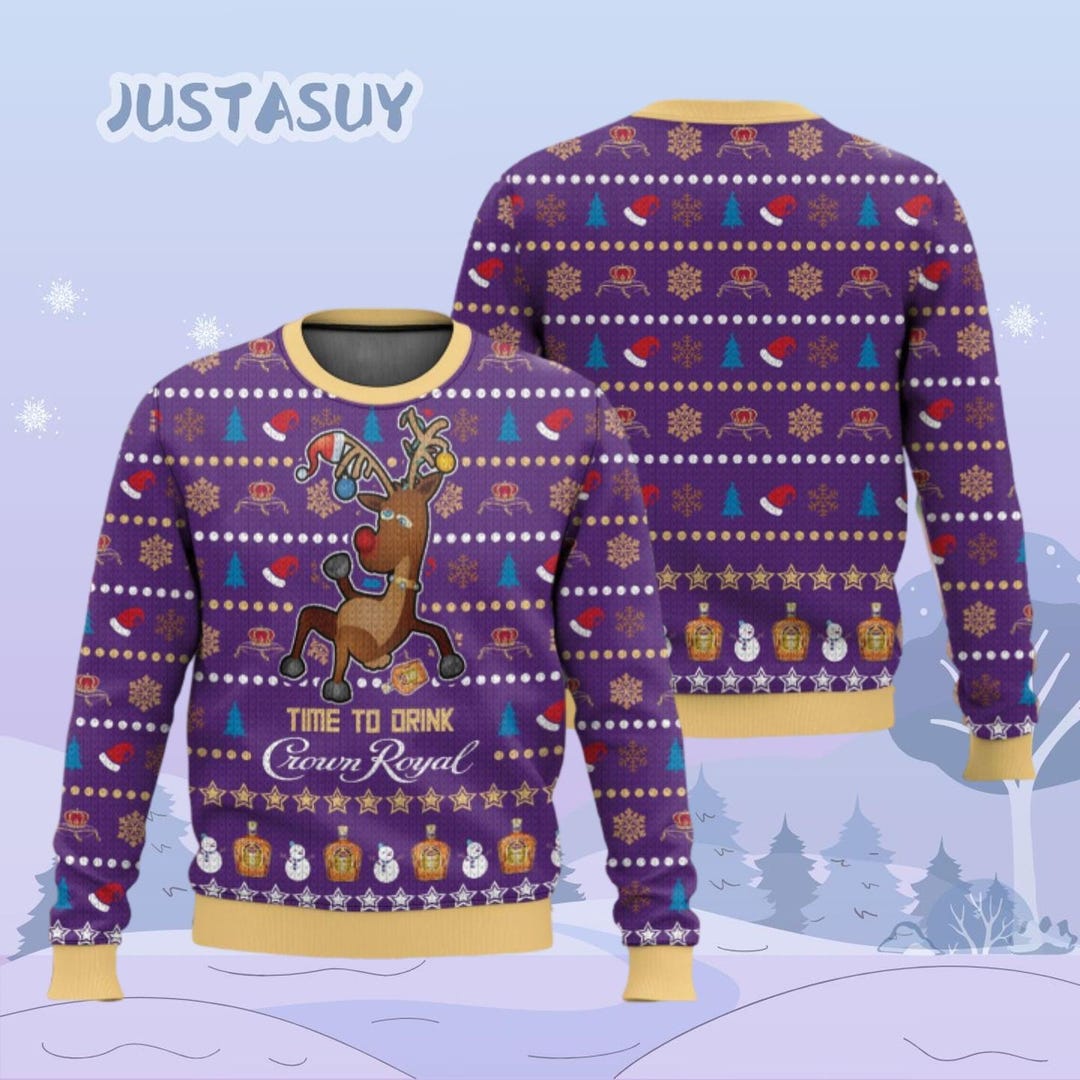 Reindeer Crown Royal Ugly Christmas Sweater, Whiskey Lover Holiday ...