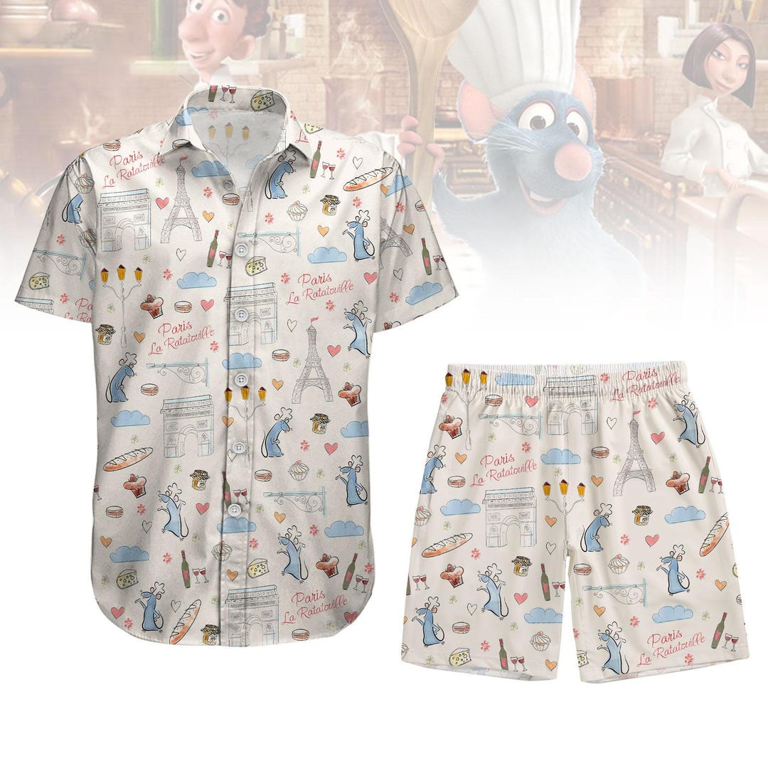 Remy Ratatouille Paris Button Shirt Shorts, Disney Pixar Outfit, Chef ...
