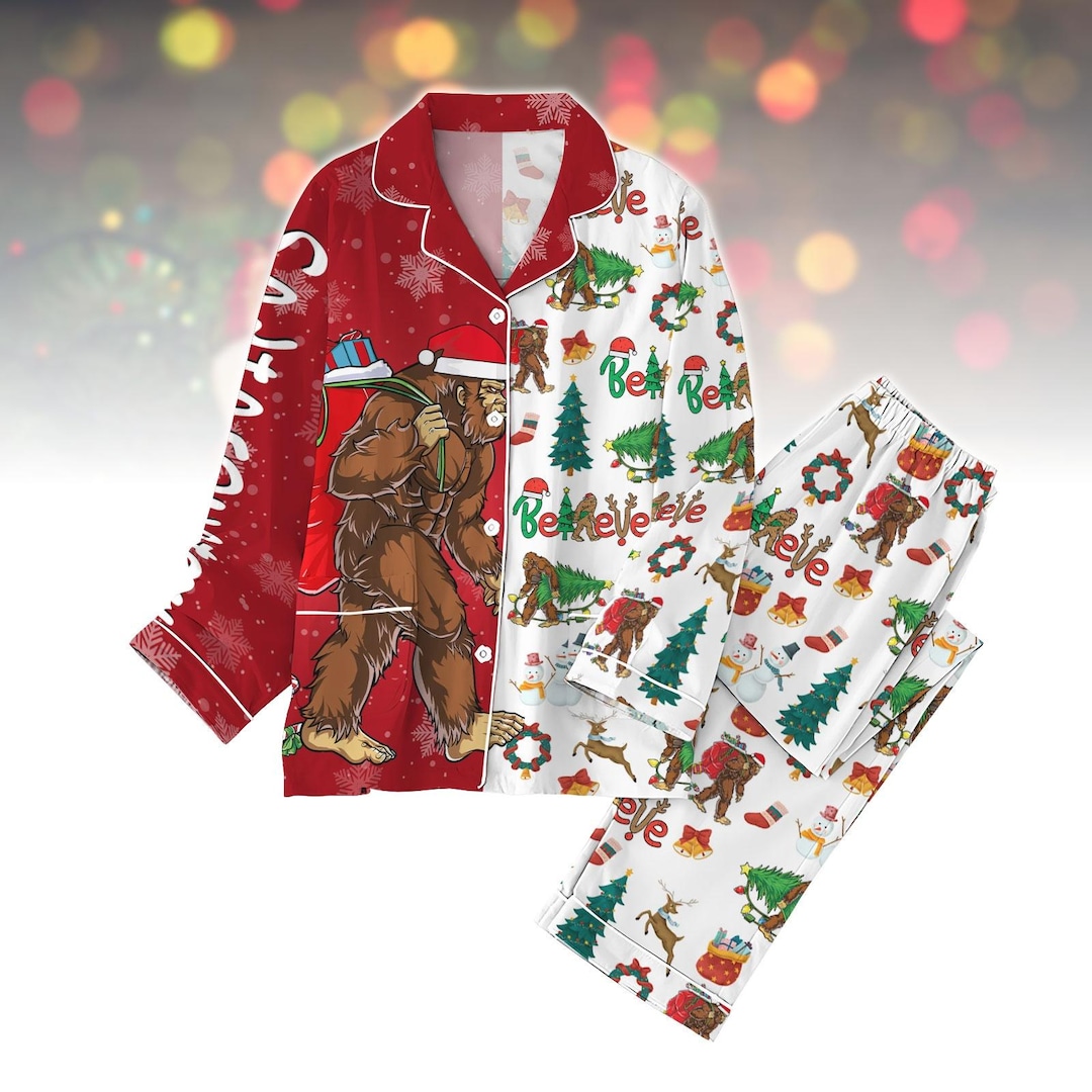 Santasquatch Christmas Pajamas, Sasquatch Matching Family Pjs, Funny ...