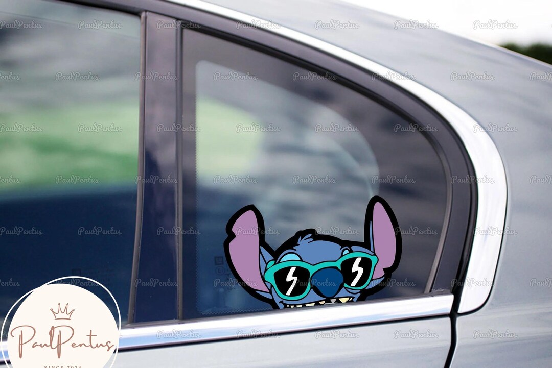 Cute Stitch Glasses Car Sticker, Funny Stitch Car Window Sticker ...