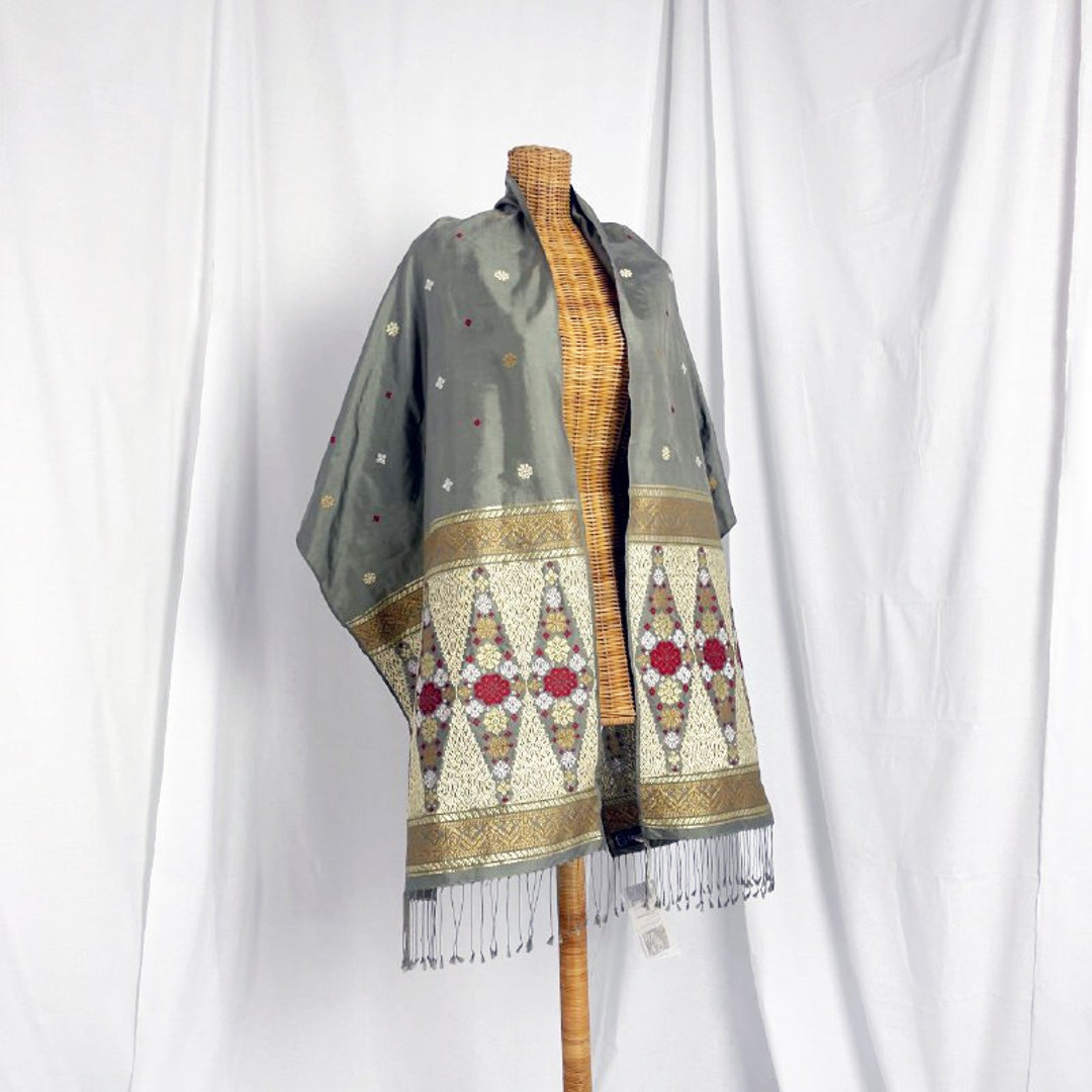 Gemilang Charcoal Handwoven Silk Songket Shawl Textile Art 76 Inches X ...
